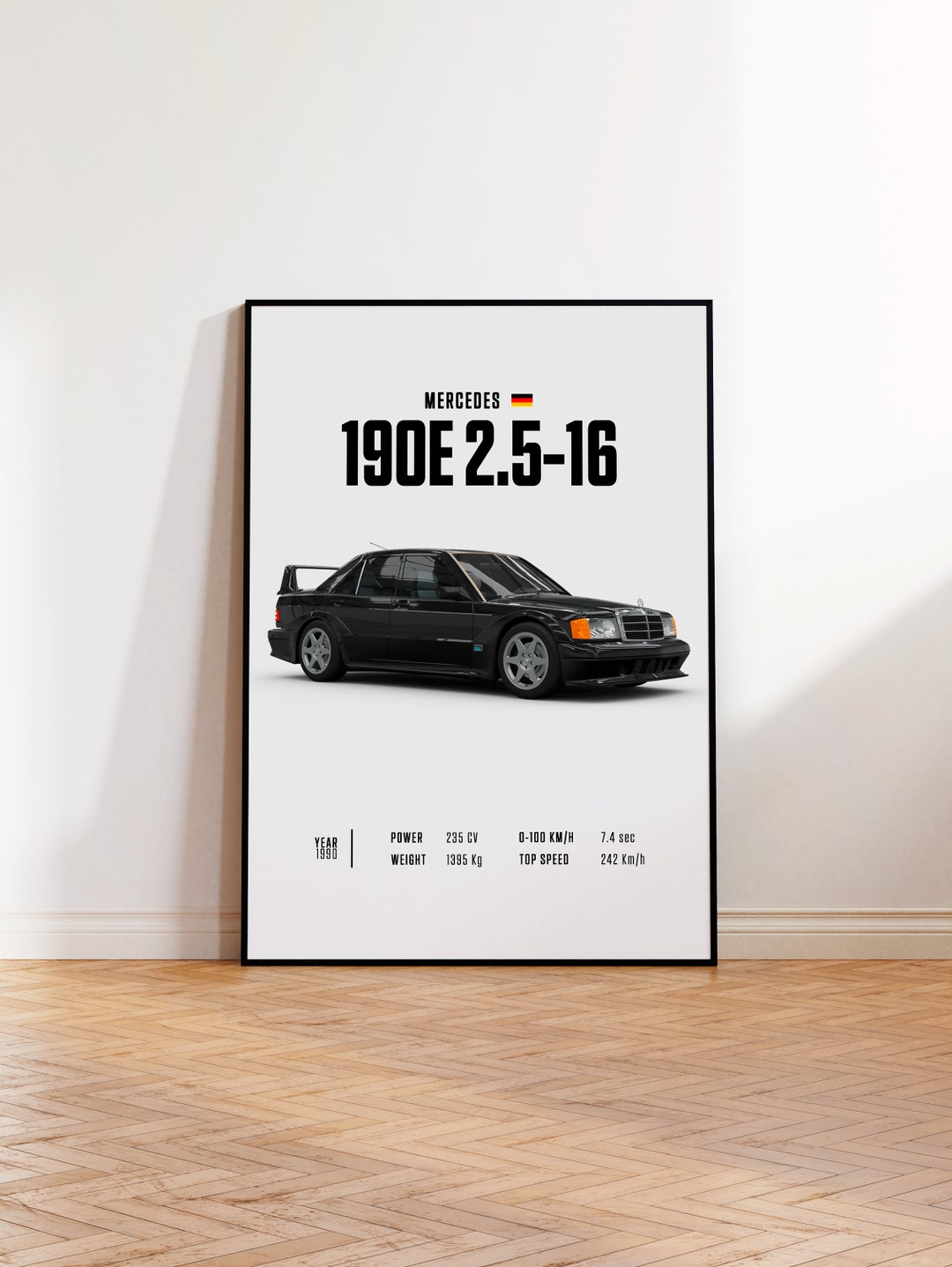 Car Poster Mercedes 190E, Car Poster Print, Classic Car Wall Art, Automotive Decor, Vintage Car ...