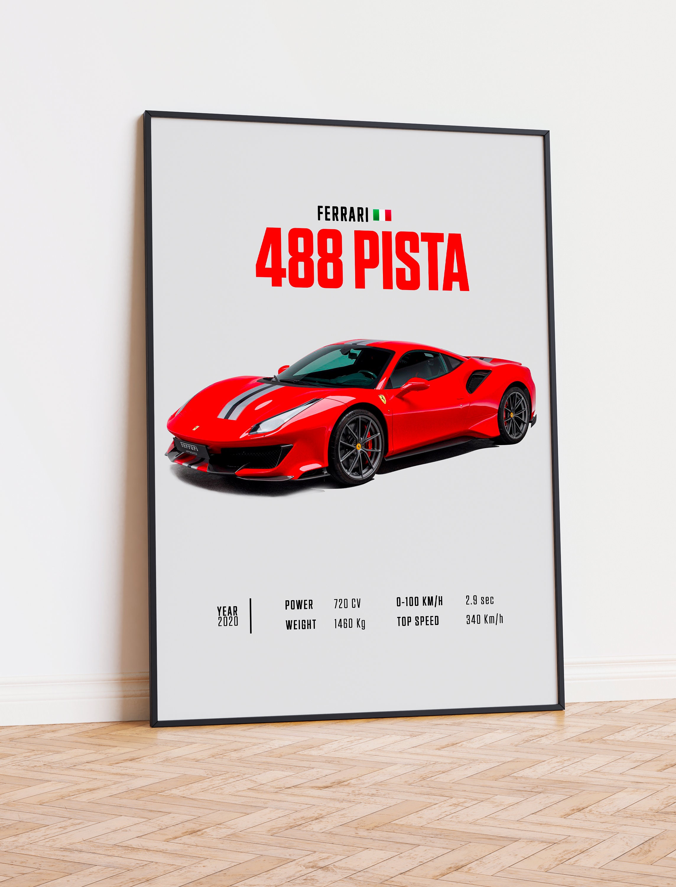 Car Poster Ferrari 488 Pista, Car Poster Print, Classic Car Wall Art ...