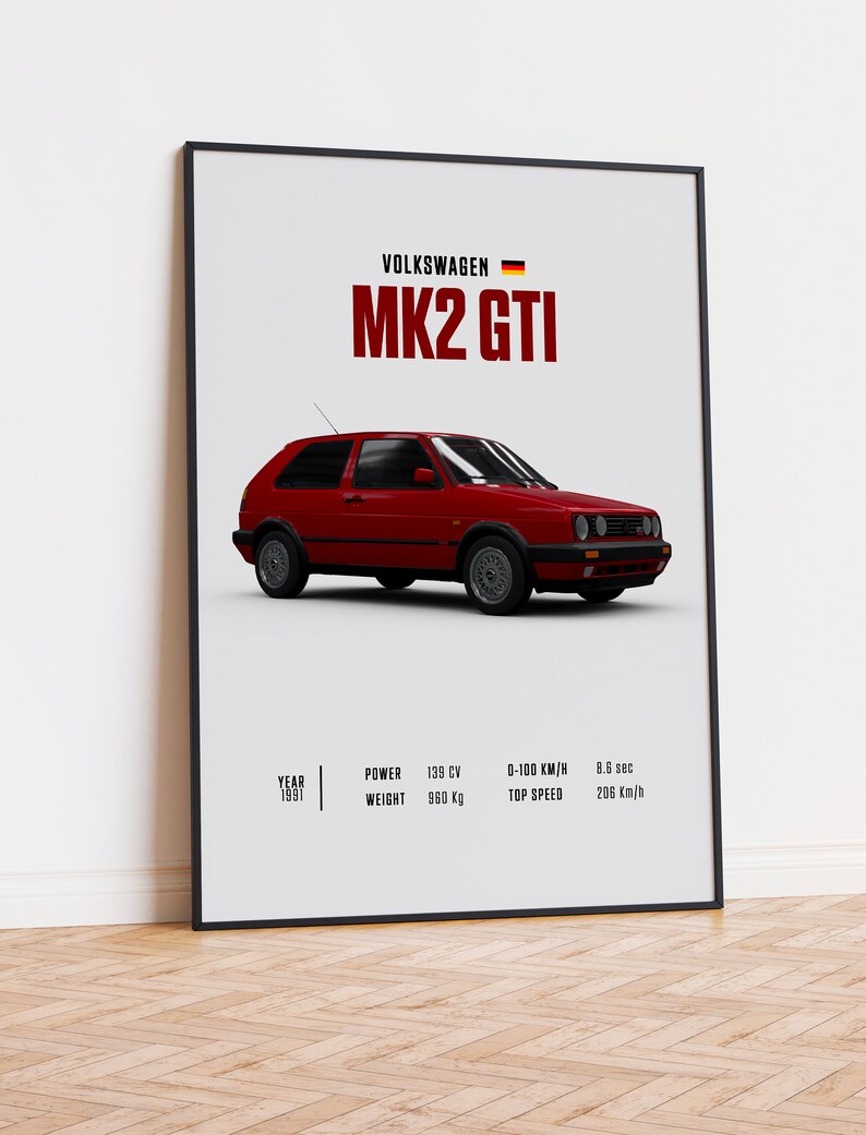 Car Poster Volkswagen MK2 GTI, Car Poster Print, Classic Car Wall Art ...