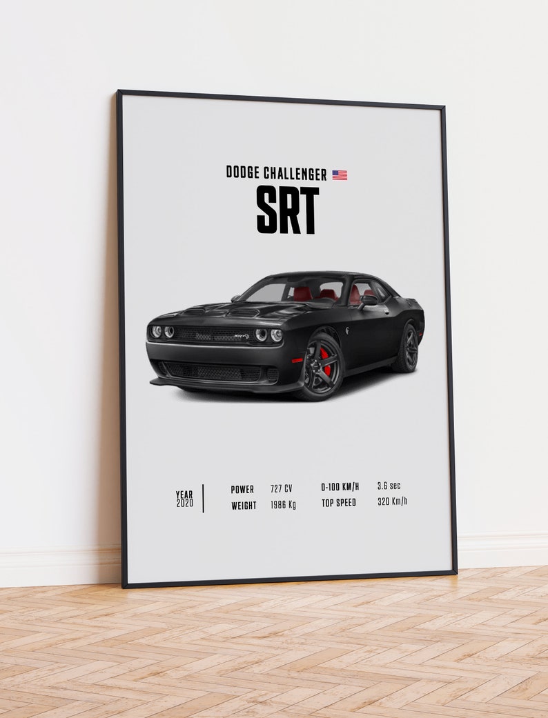 Car Poster Dodge Challenger SRT, Car Poster Print, Classic Car Wall Art ...
