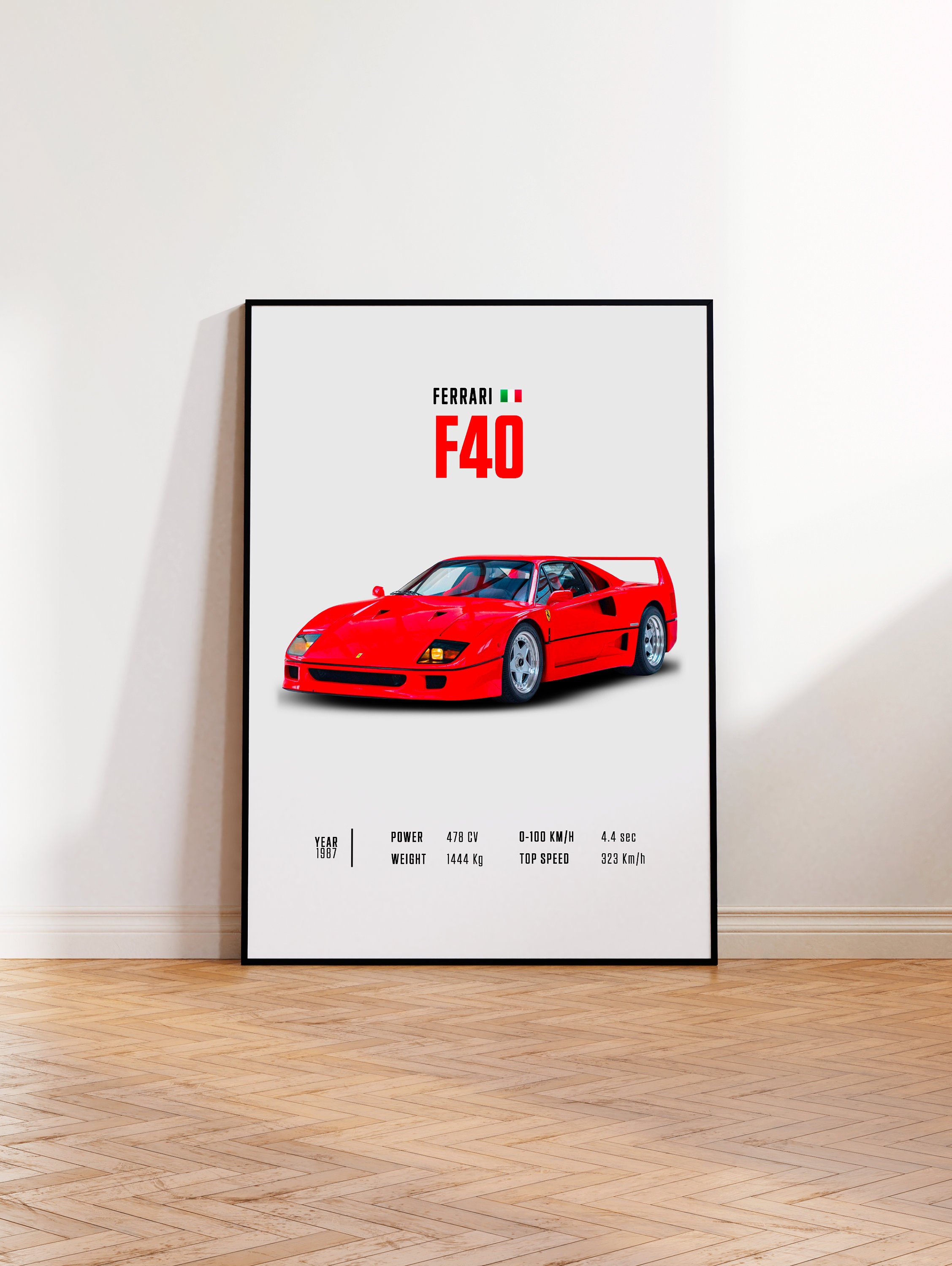 Car Poster Ferrari F40, car poster print, classic car wall art ...