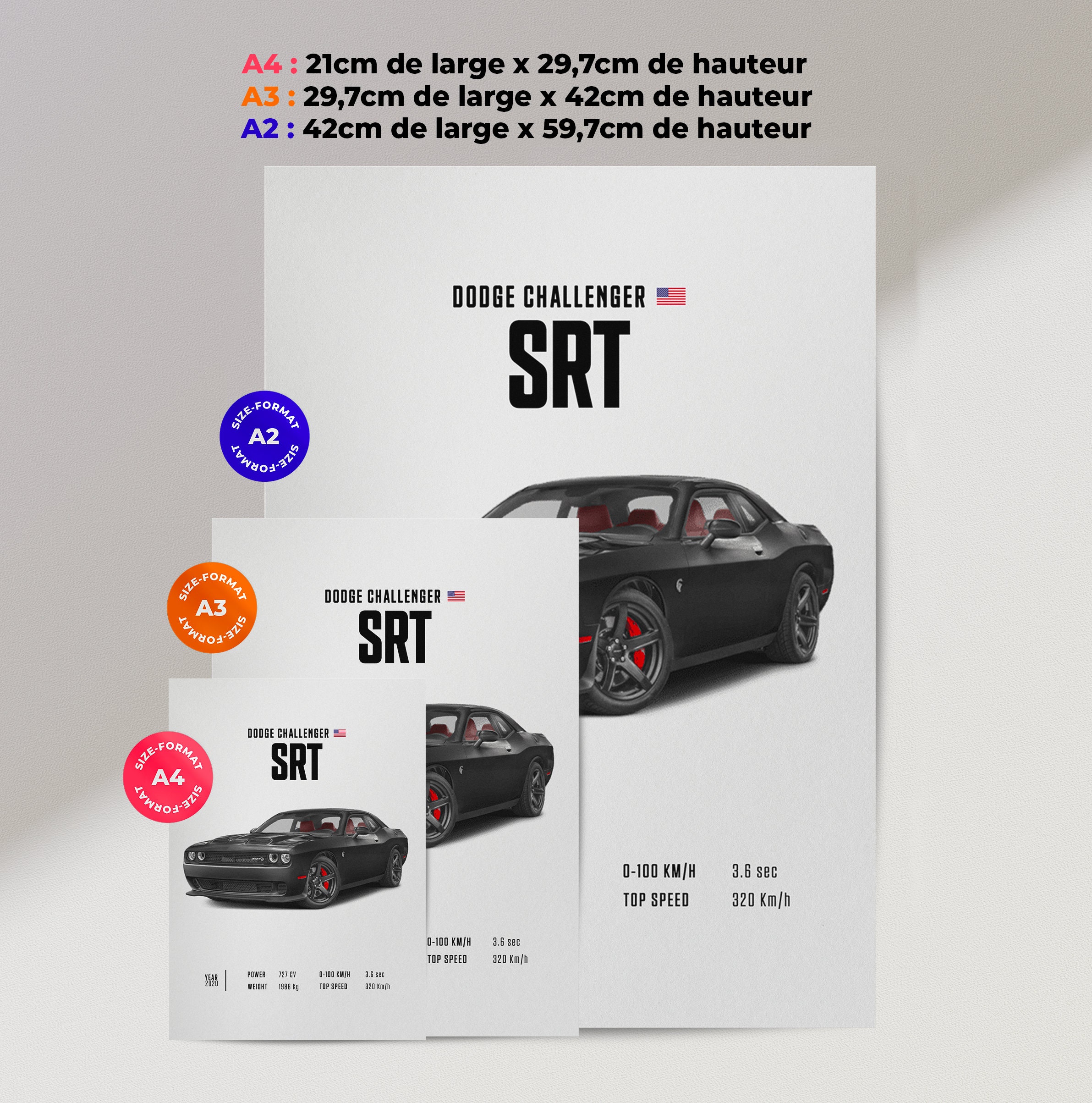 Car Poster Dodge Challenger SRT, Car Poster Print, Classic Car Wall Art ...