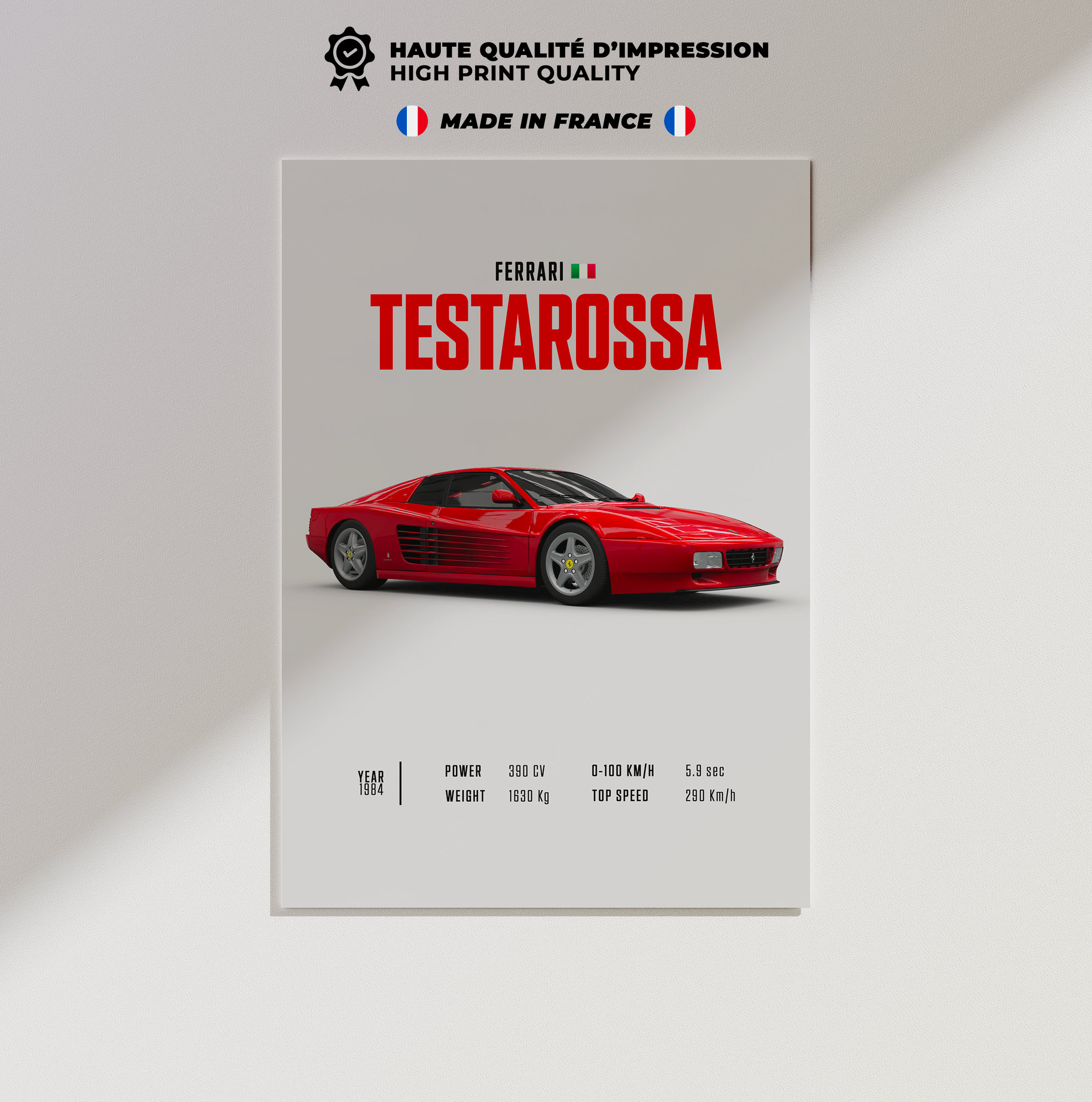 Car Poster Ferrari Testarossa, Car Poster Print, Classic Car Wall Art ...