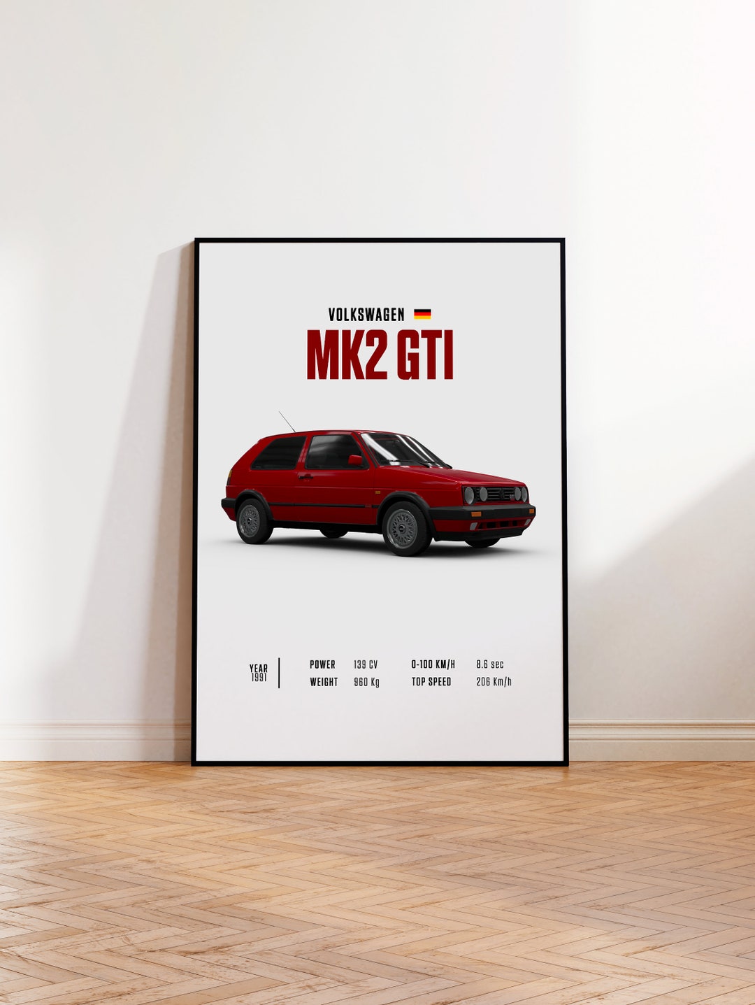 Car Poster Volkswagen MK2 GTI, Car Poster Print, Classic Car Wall Art ...