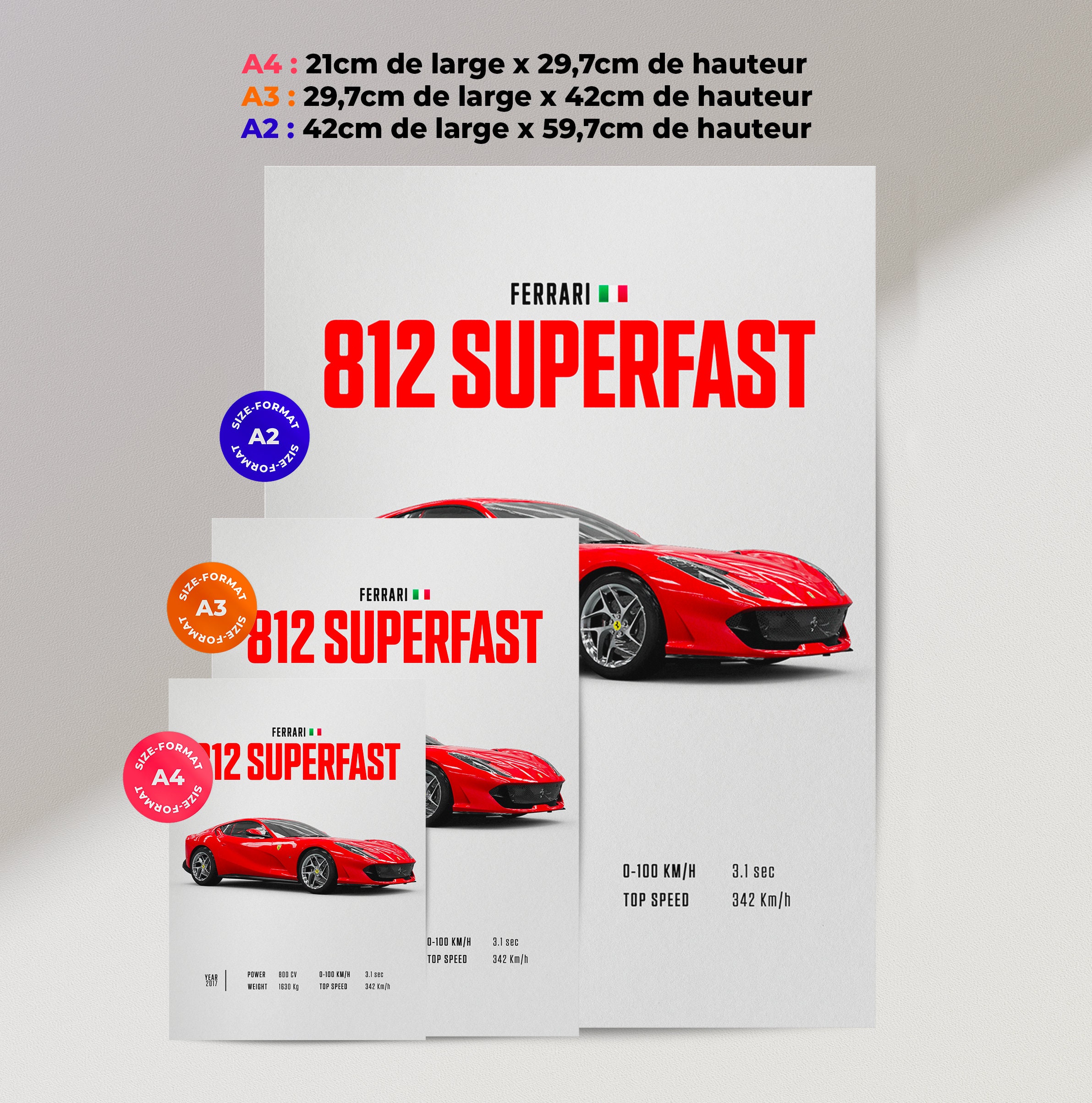 Car Poster Ferrari 812 Superfast, Car Poster Print, Classic Car Wall ...