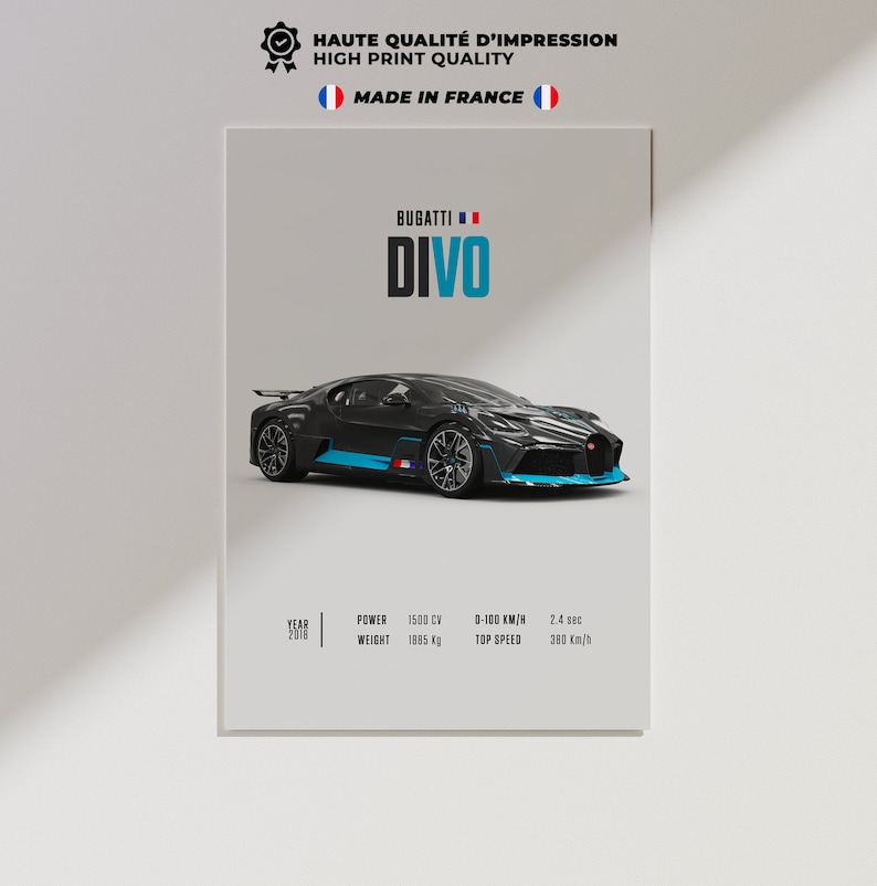 Car Poster Bugatti Divo, Car Poster Print, Classic Car Wall Art ...