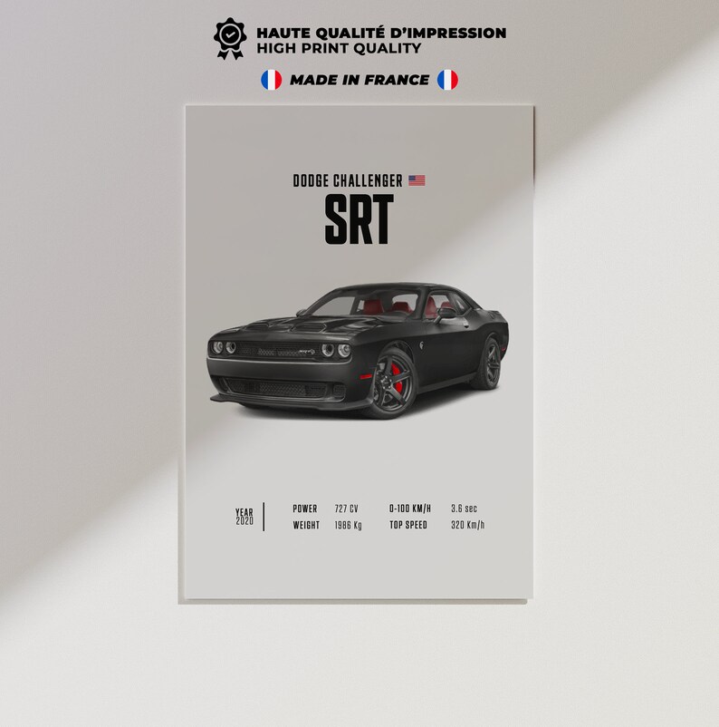 Car Poster Dodge Challenger SRT, Car Poster Print, Classic Car Wall Art ...