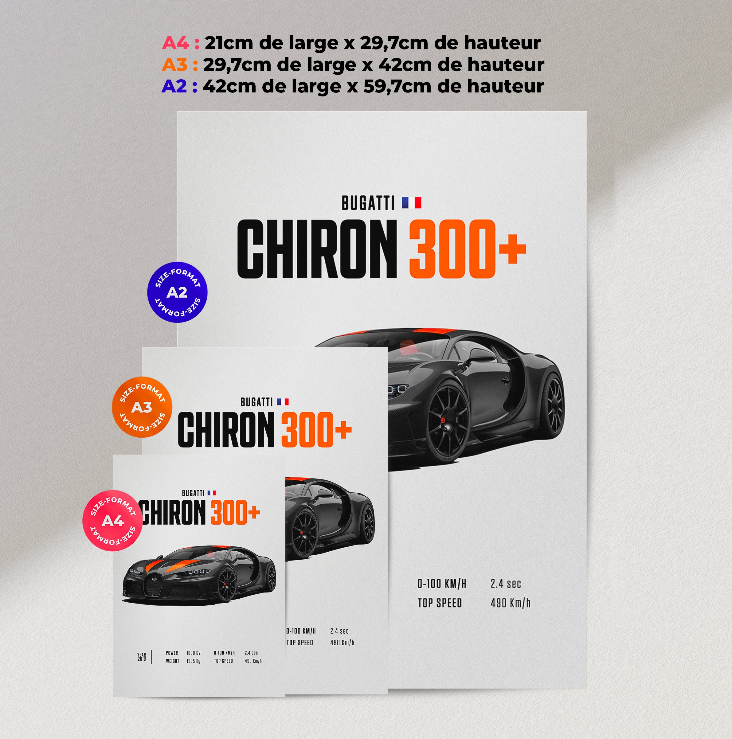 Car Poster Bugatti Chiron 300+, Car Poster Print, Classic Car Wall Art ...