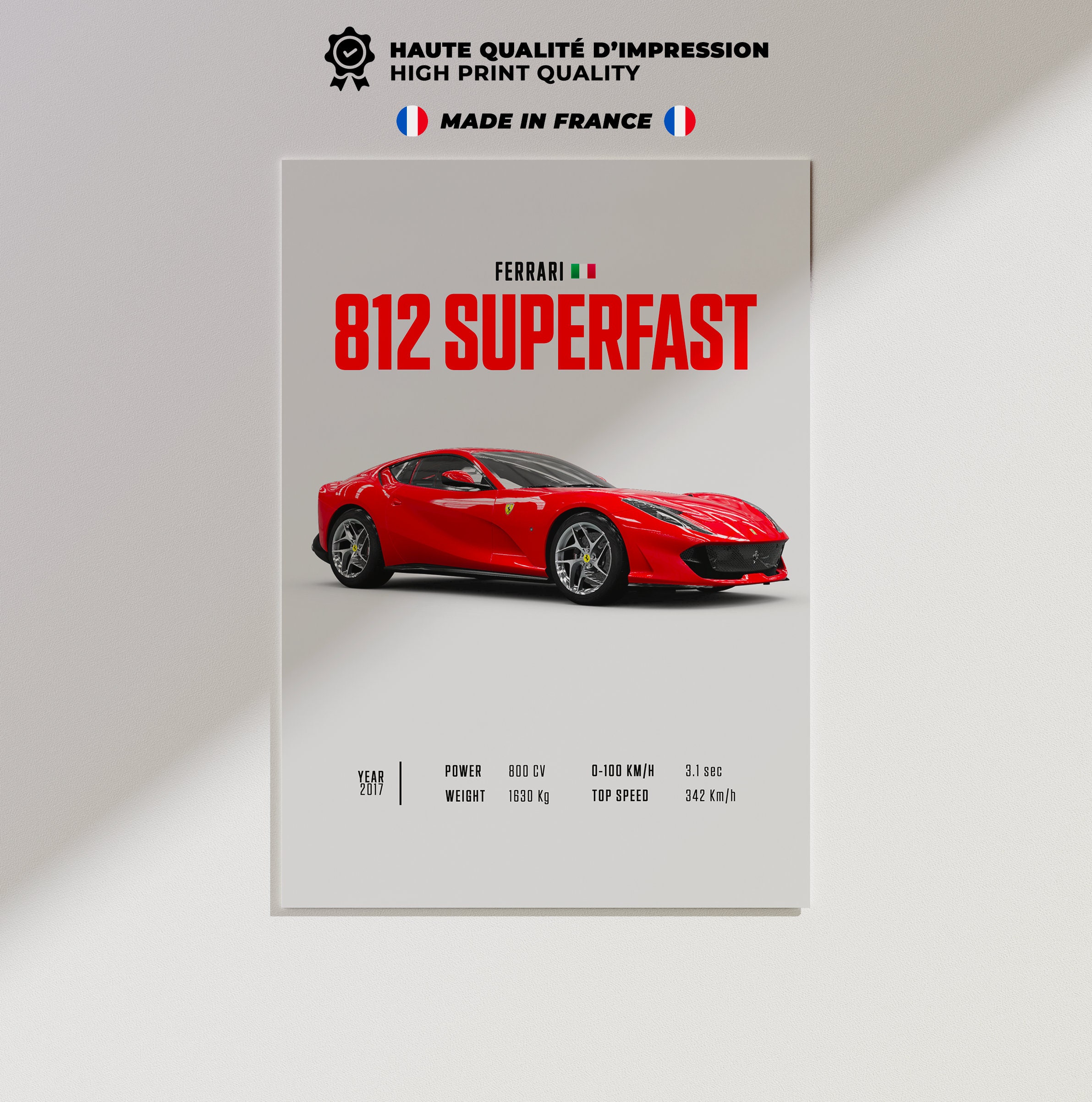 Car Poster Ferrari 812 Superfast, Car Poster Print, Classic Car Wall ...