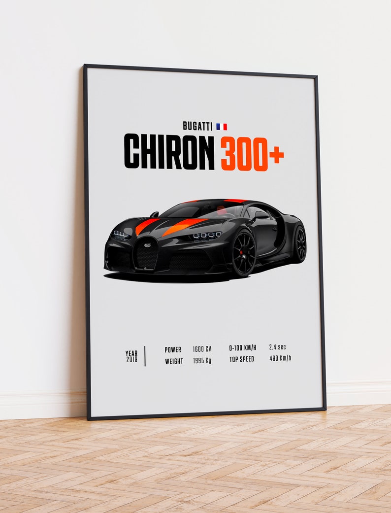 Car Poster Bugatti Chiron 300+, Car Poster Print, Classic Car Wall Art ...