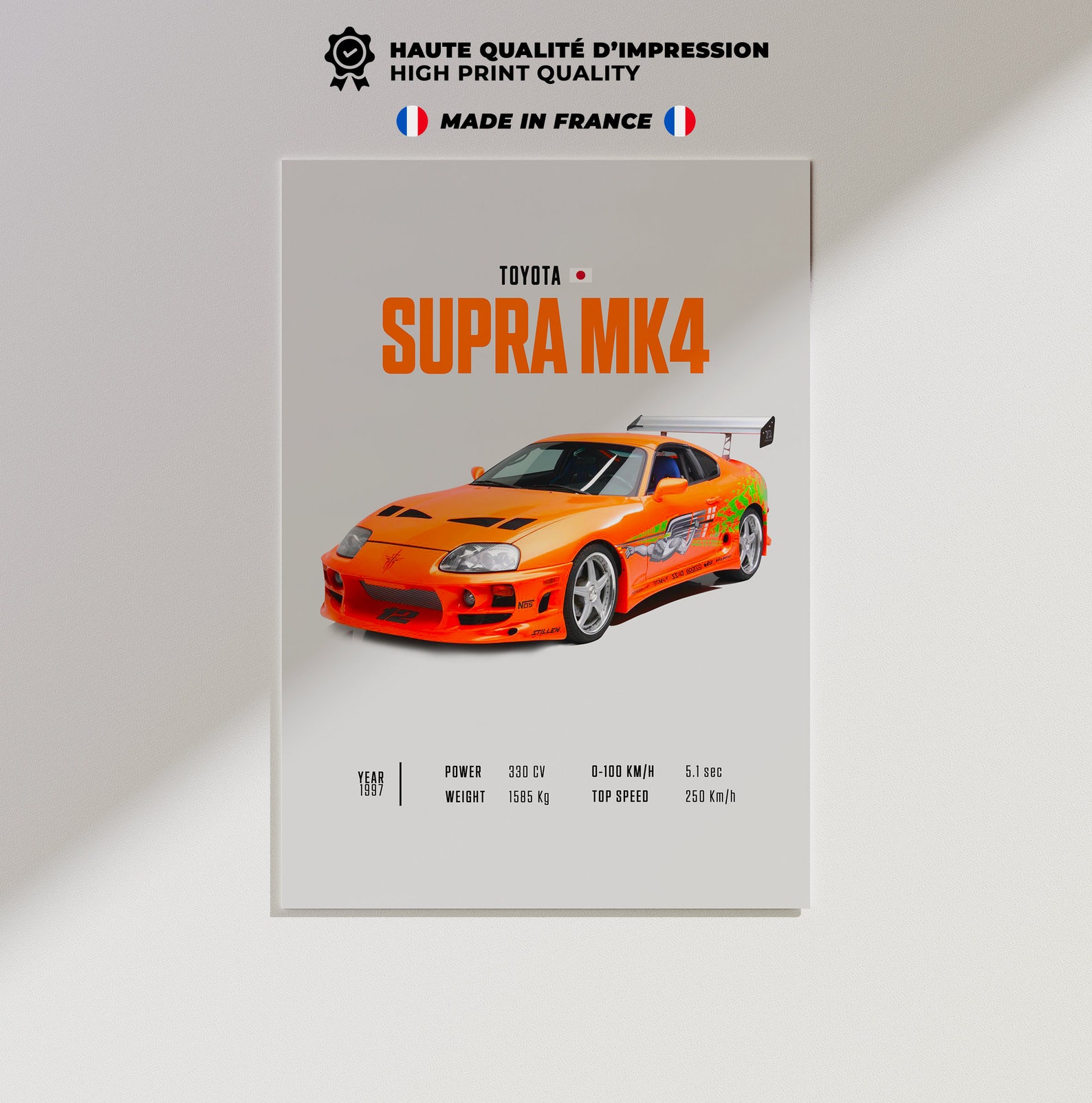 Car Poster Toyota Supra MK4, Car Poster Print, Classic Car Wall Art ...