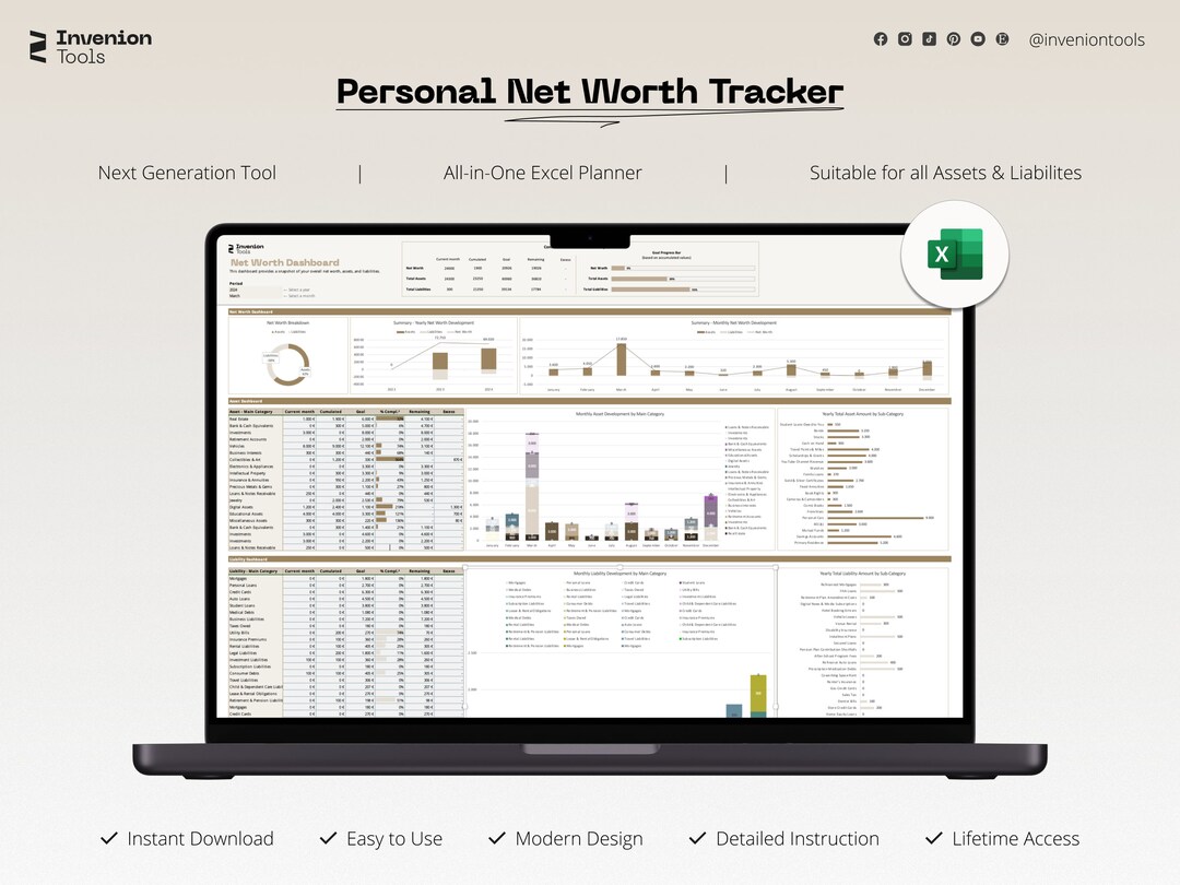 Modern Net Worth Tracker Excel Tool - Real-time Financial Overview ...