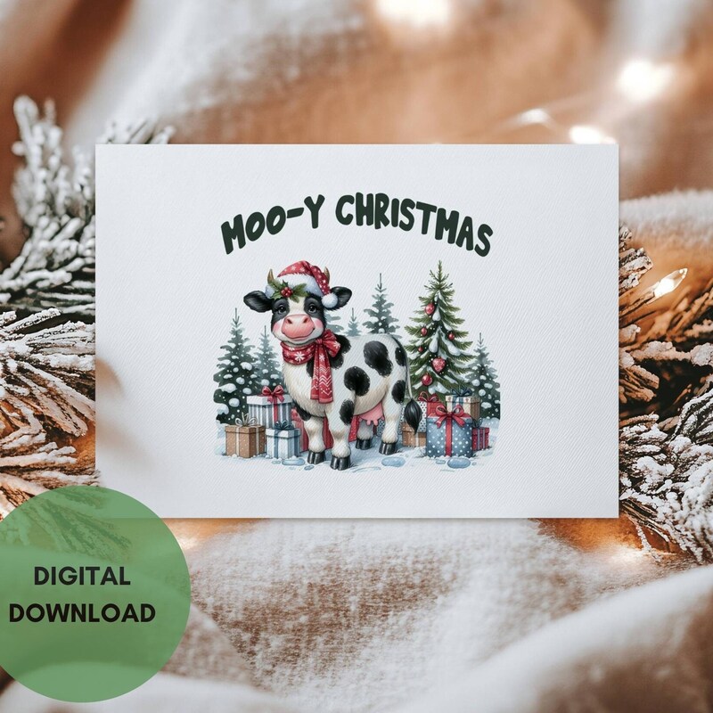 Cow Christmas Card - Etsy