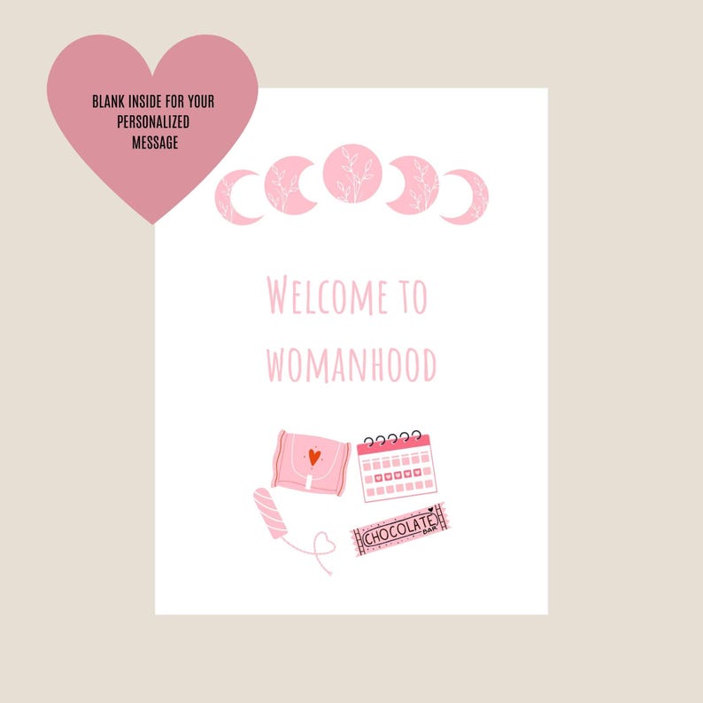 First Period Card, Welcome to Womanhood Card, Get Well Soon Card ...