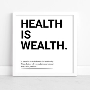 Motivational Health is Wealth Print, Digital Download, Typography ...