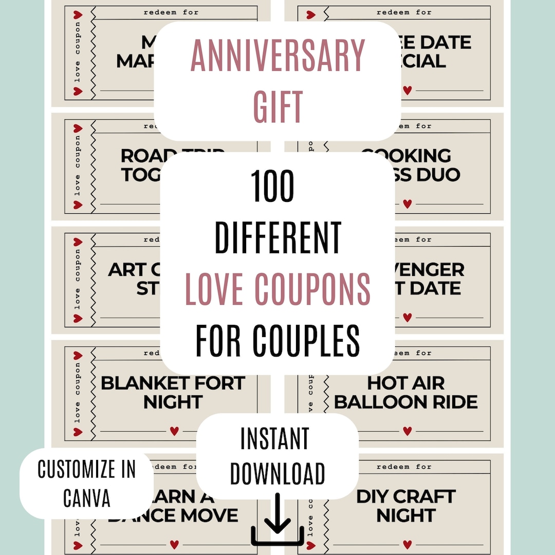 Anniversary Gift, Printable, Love Coupons, Valentines Coupons, Voucher ...