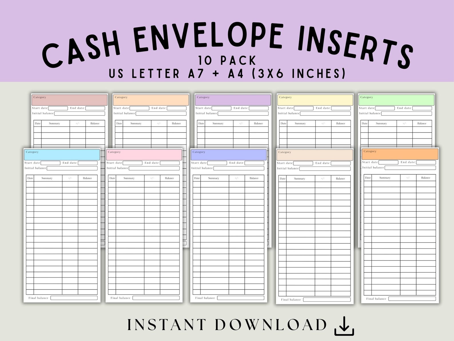Cash Envelope Inserts, Spending Tracker, Money Budget Categories ...