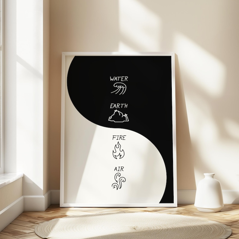 Mindful Wall Art, the Four Elements Decor, Yoga Studio Decor, Balance ...