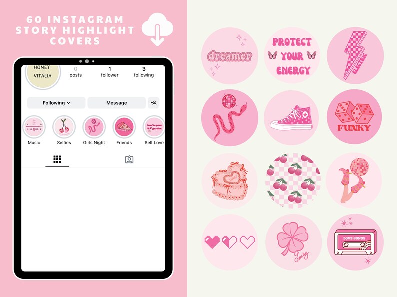 60 Retro Instagram Highlight Cover Icons, Pink Tones Aesthetic IG Story ...