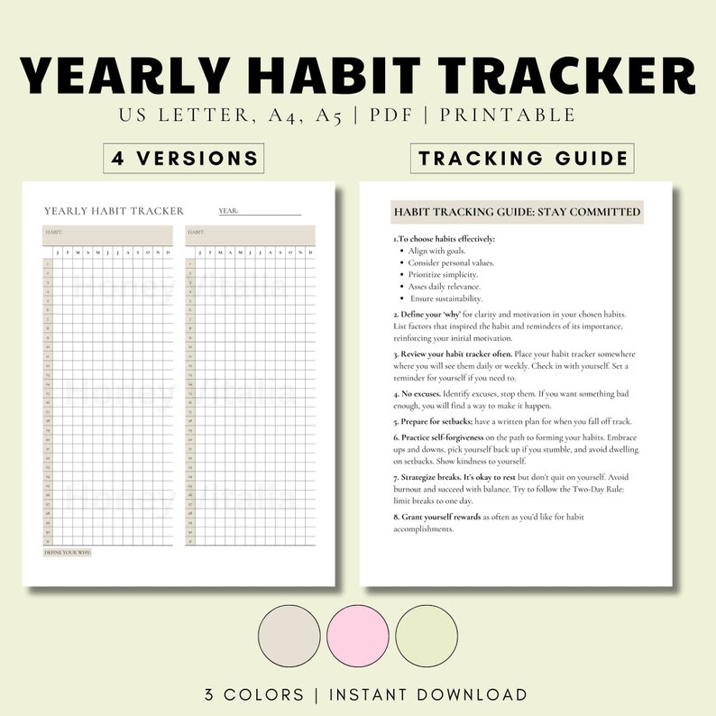 Habit Tracker, Printables, Yearly Habit Tracker, Productivity, Habit ...