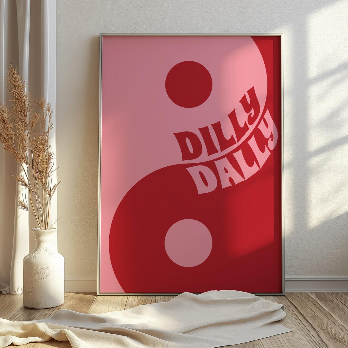 Yin Yang Dilly Dally Pink and Red Art Print, Digital Download ...