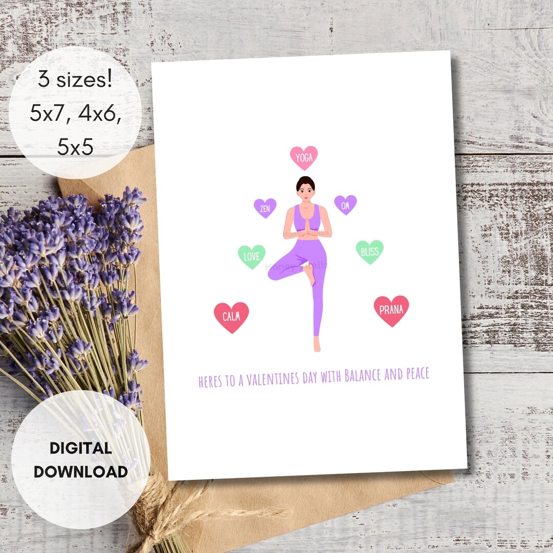 Valentines Card, Printable Art, Instant Download, Yoga, Love, Yoga ...