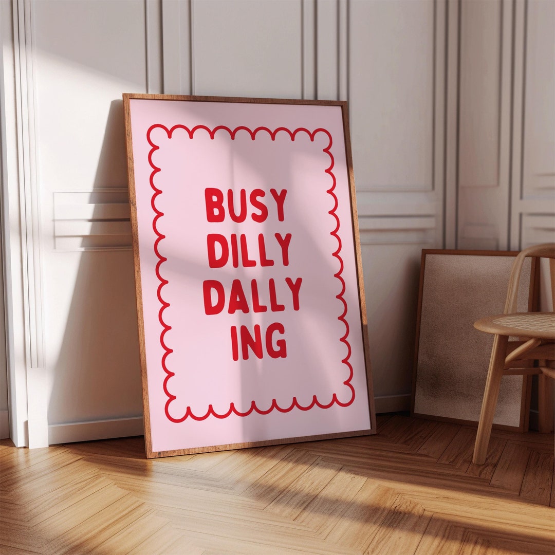 Busy Dilly Dallying Pink and Red Wall Art Print, Digital Download ...