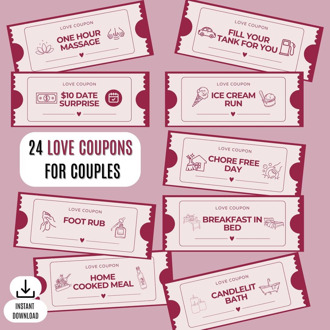 Love Coupons, Printable, Gift for Her, Gift for Him, Valentines Coupons ...
