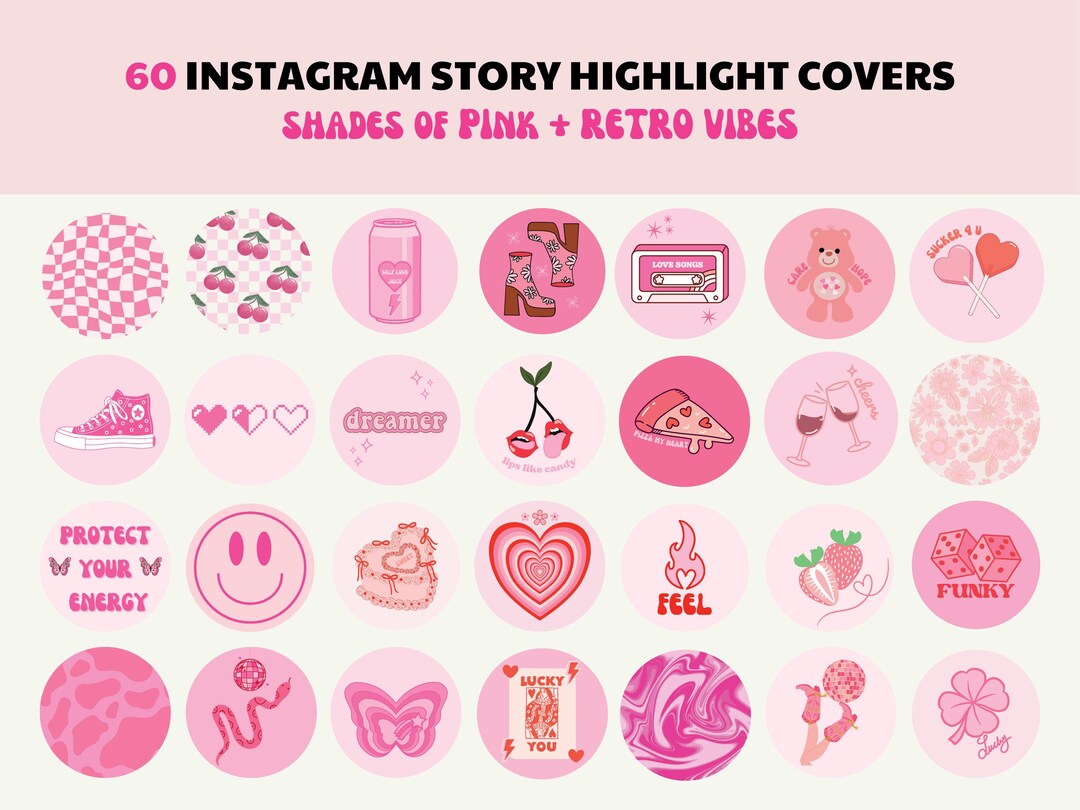 60 Retro Instagram Highlight Cover Icons, Pink Tones Aesthetic IG Story ...