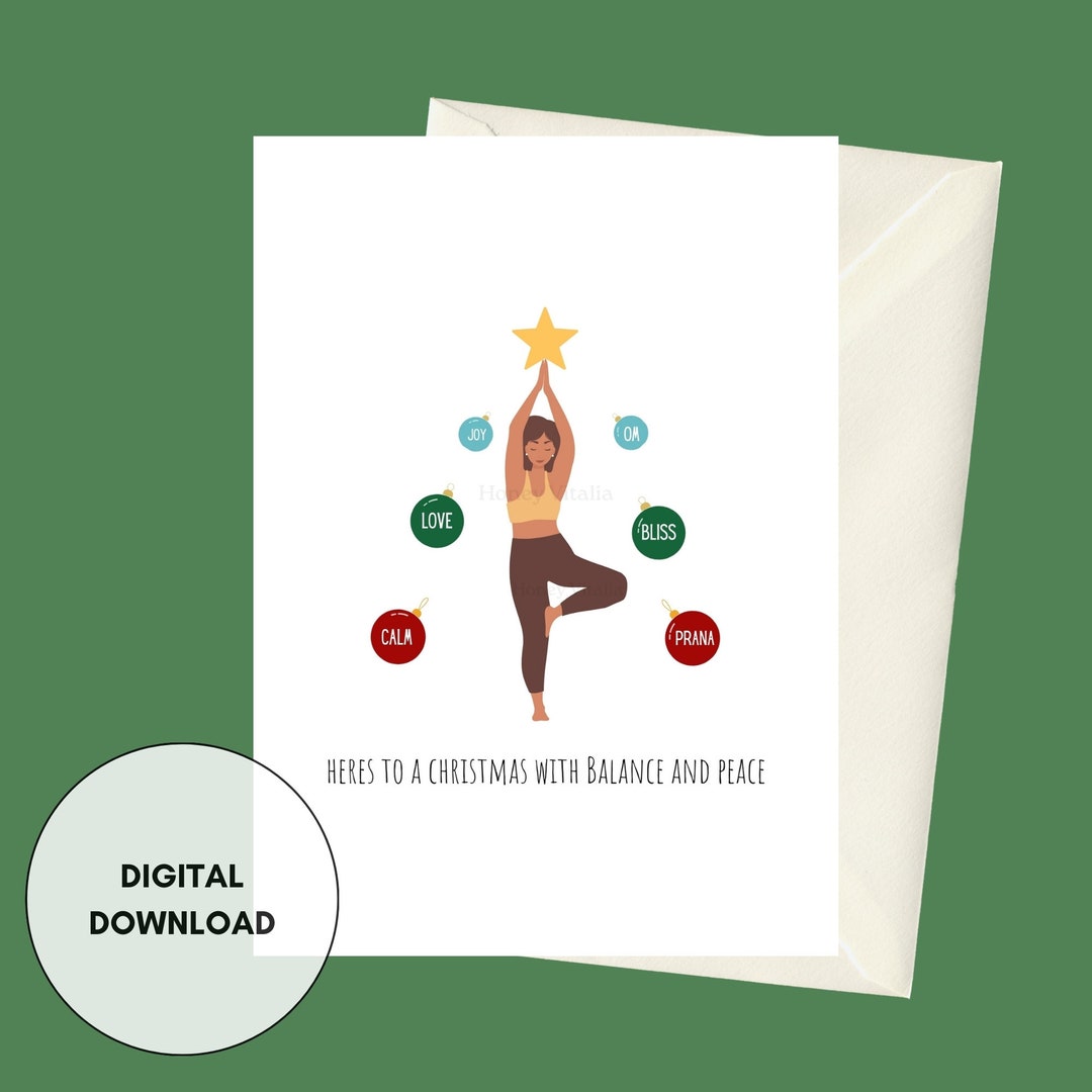 Yoga Christmas Card, Printable, Holiday Card, Yoga Tree Pose, Instant ...