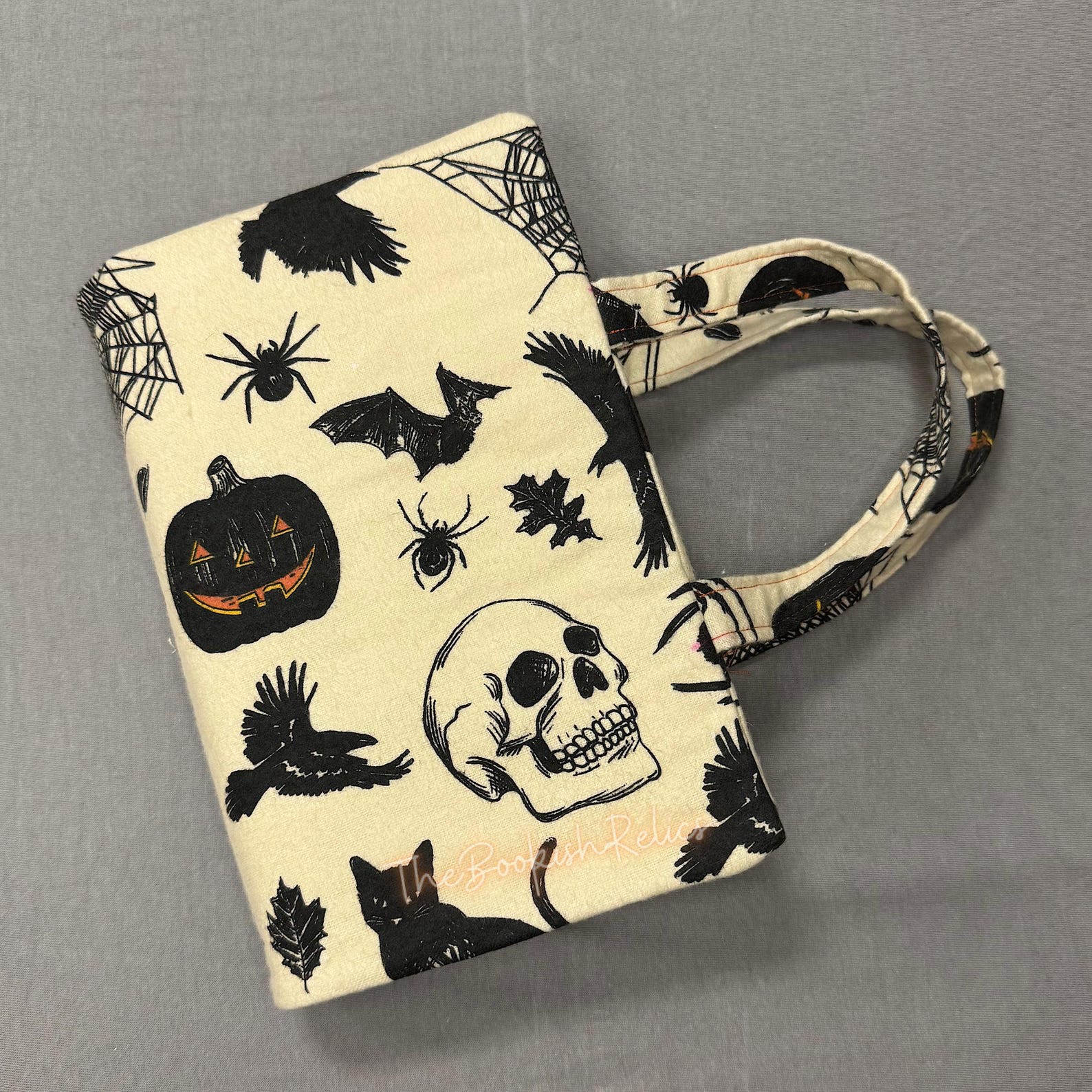Spooky Book Sleeve, Halloween Black Cat & Skull Cotton Book Cover - Etsy