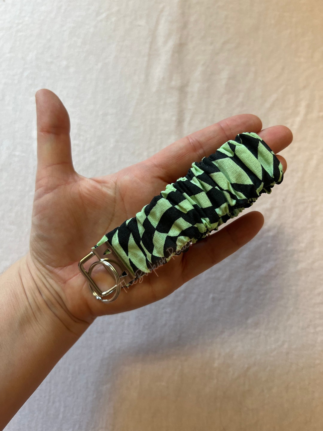Green Checkered Scrunchie Keychain; Black and Green Checker Keychain ...