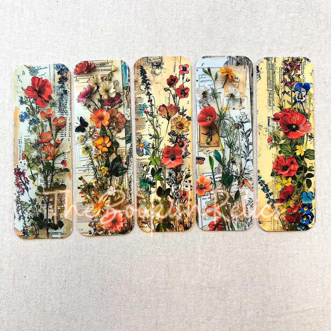 Vintage Floral Bookmarks, Floral Bookmark, Vintage Book Mark, Flower ...