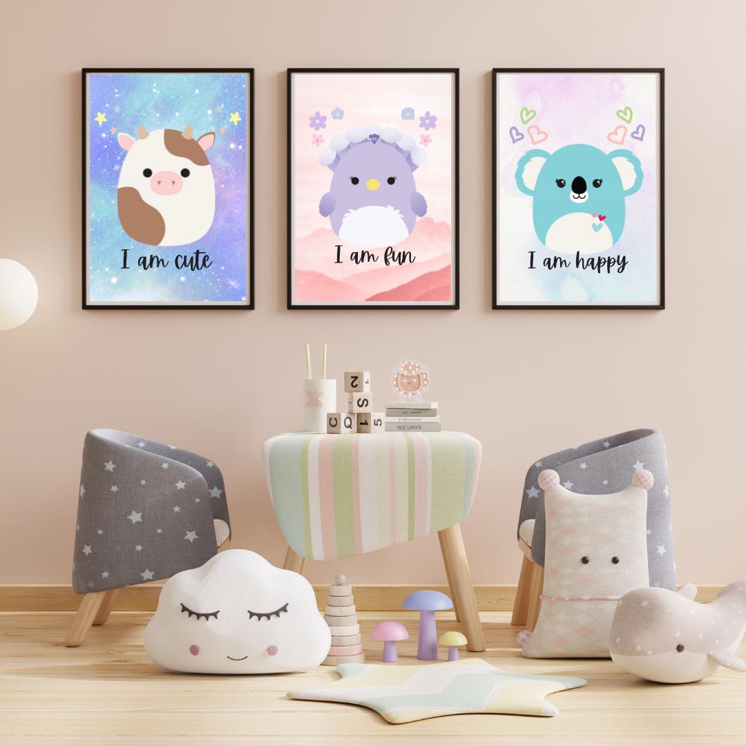 Squishies POSTERS Nursery Wall Art Set of 6, Girls Room, Colorful Kids ...