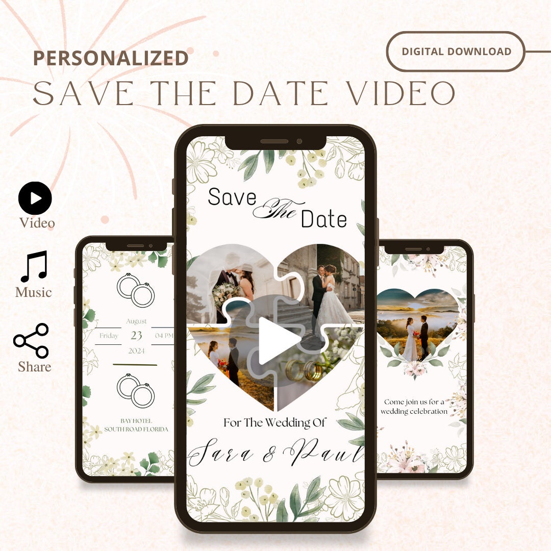 Animate Save the Date Invitation Video Template With Photo | Sage Green ...