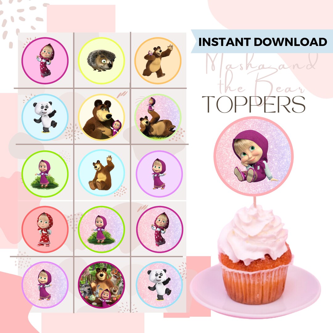 Masha and the Bear Cupcake Toppers Masha and the Bear Party Happy ...