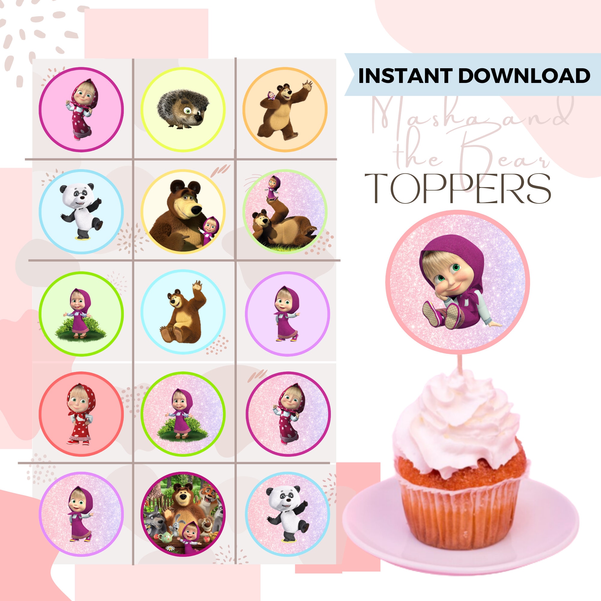 Masha And The Bear Cupcake Toppers Masha And The Bear Party Happy Birthday Cupcake Toppers For