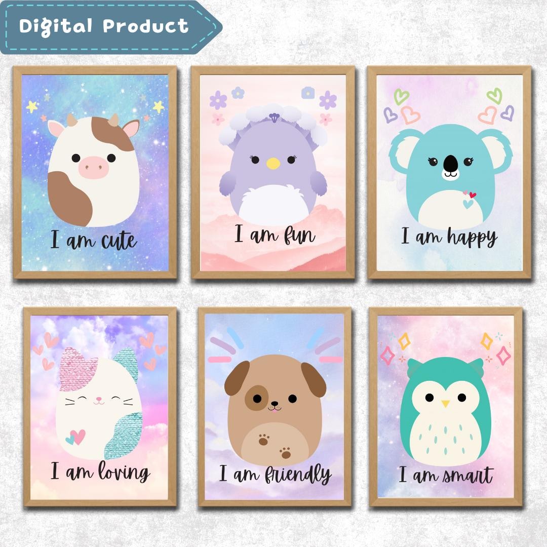 Squishies POSTERS Nursery Wall Art Set of 6, Girls Room, Colorful Kids ...