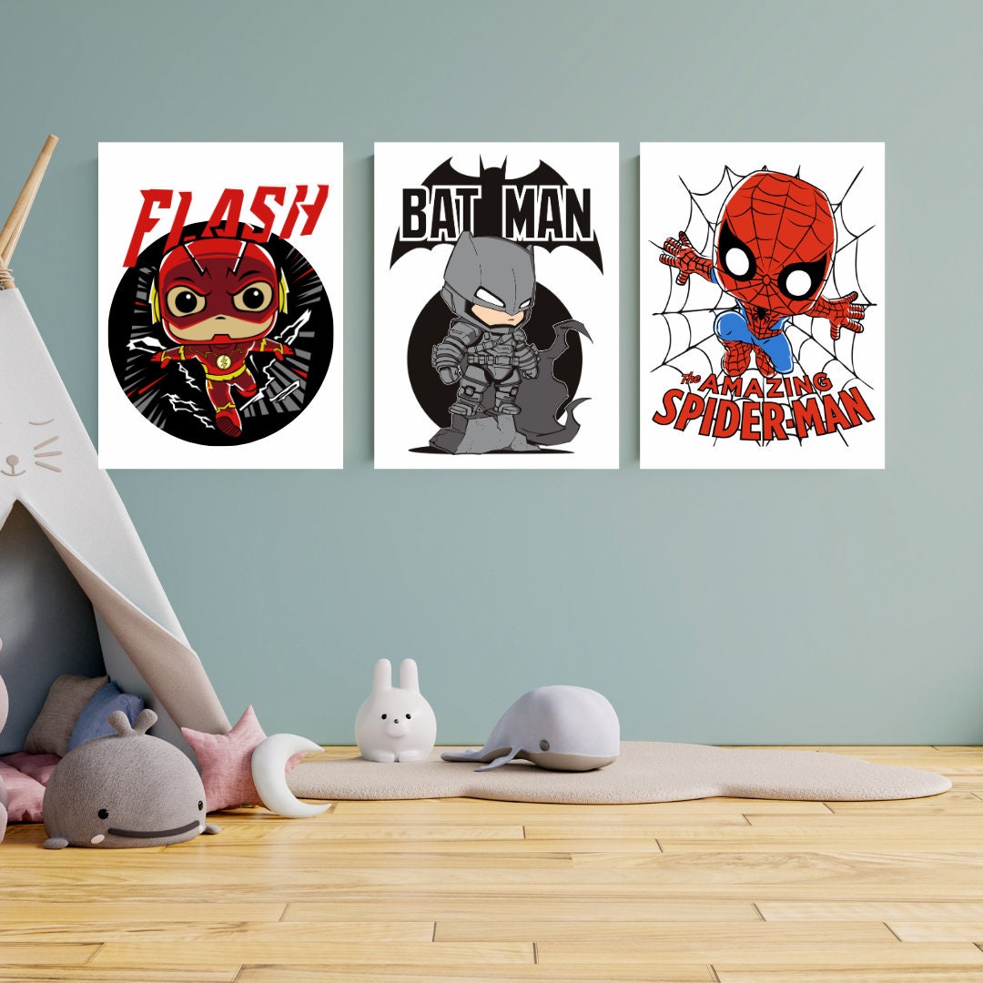 SUPERHERO POSTERS Nursery Wall Art Set of 6, Boys Room, Colorful Kids ...