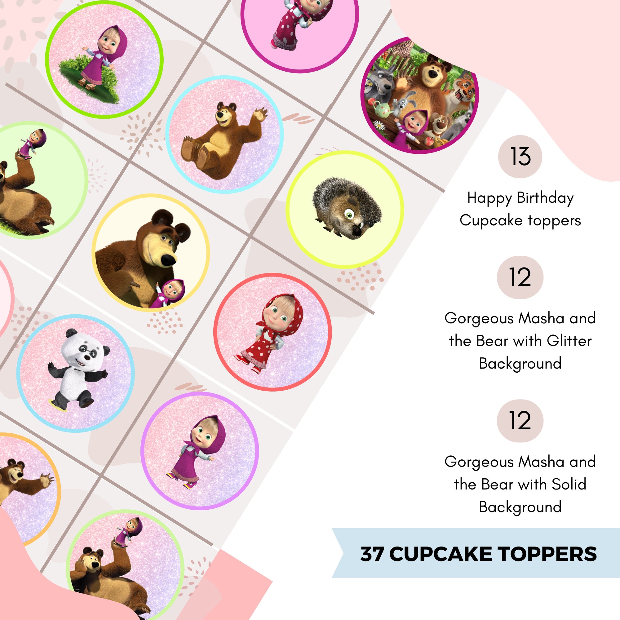 Masha and the Bear Cupcake Toppers Masha and the Bear Party Happy ...