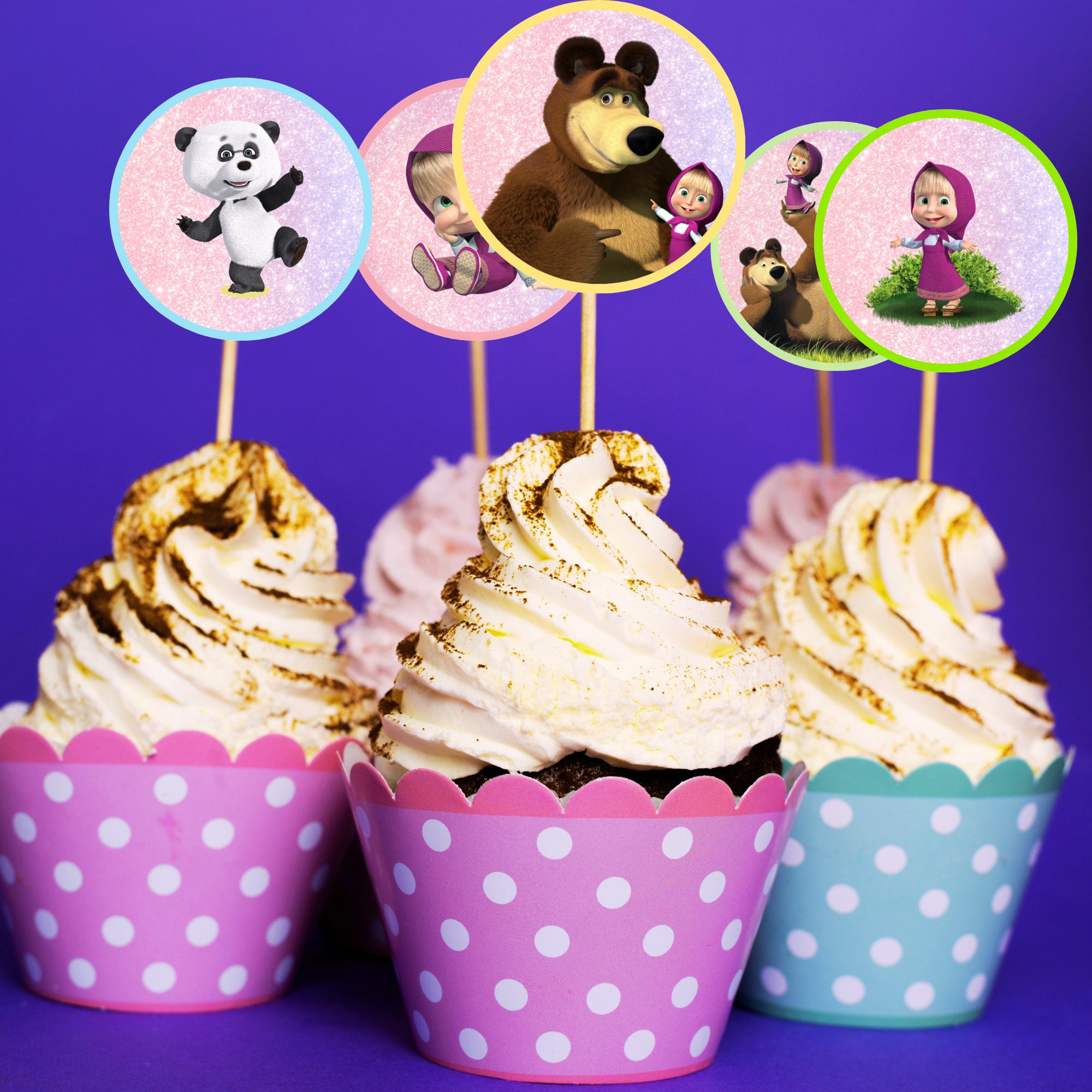 Masha and the Bear Cupcake Toppers Masha and the Bear Party Happy ...