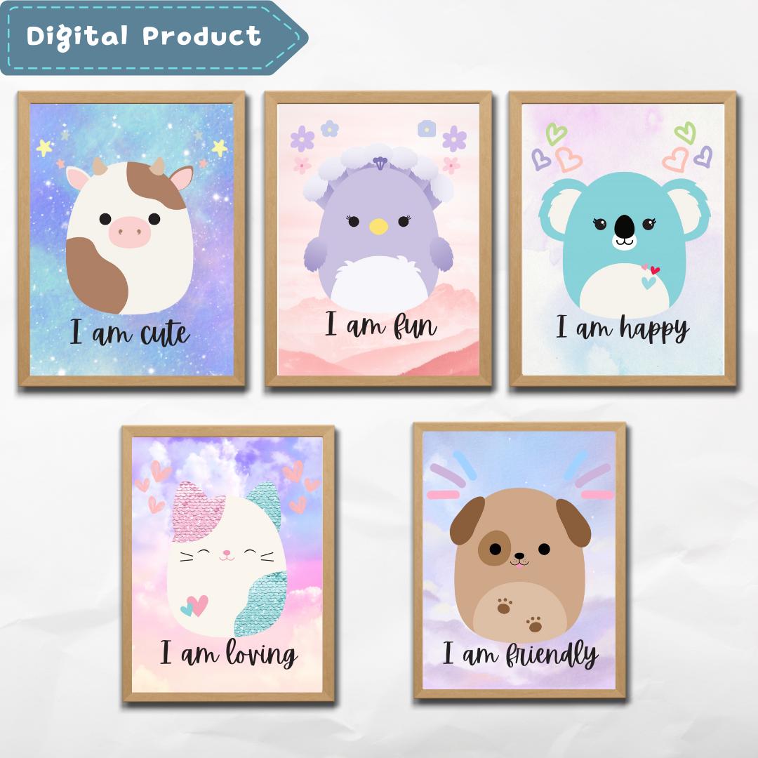 Squishies POSTERS Nursery Wall Art Set of 6, Girls Room, Colorful Kids ...