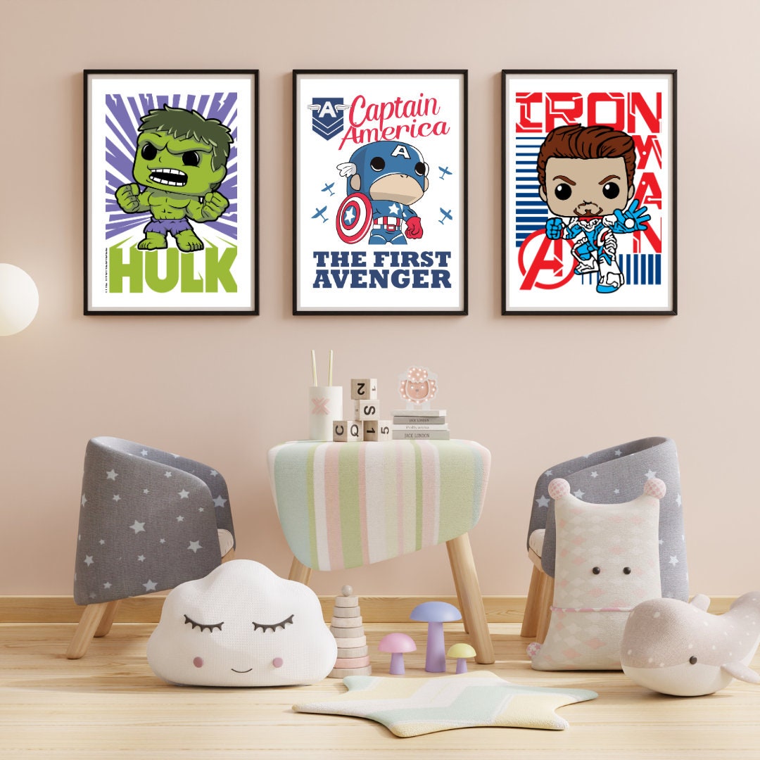 SUPERHERO POSTERS Nursery Wall Art Set of 6, Boys Room, Colorful Kids ...