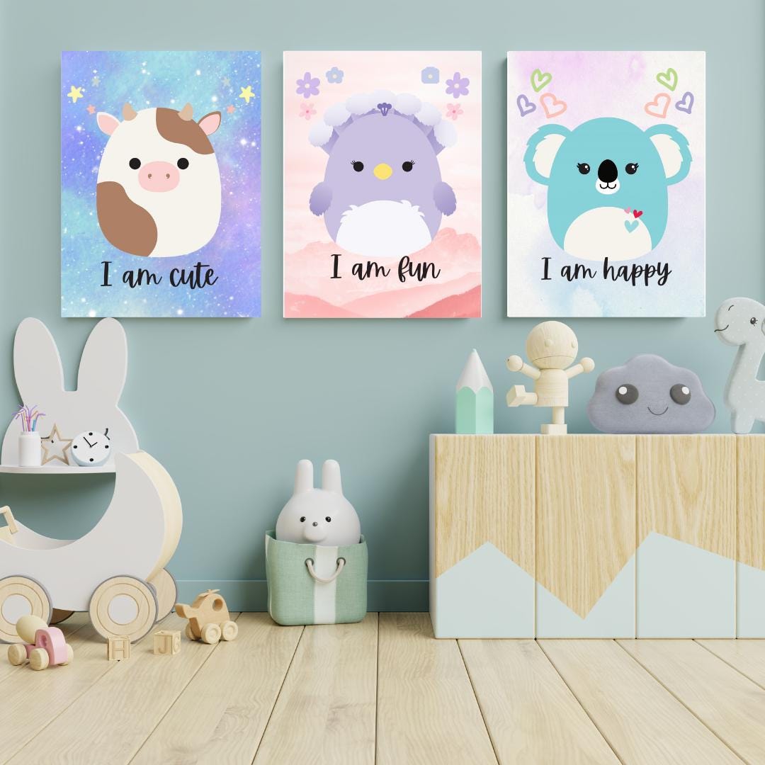 Squishies POSTERS Nursery Wall Art Set of 6, Girls Room, Colorful Kids ...