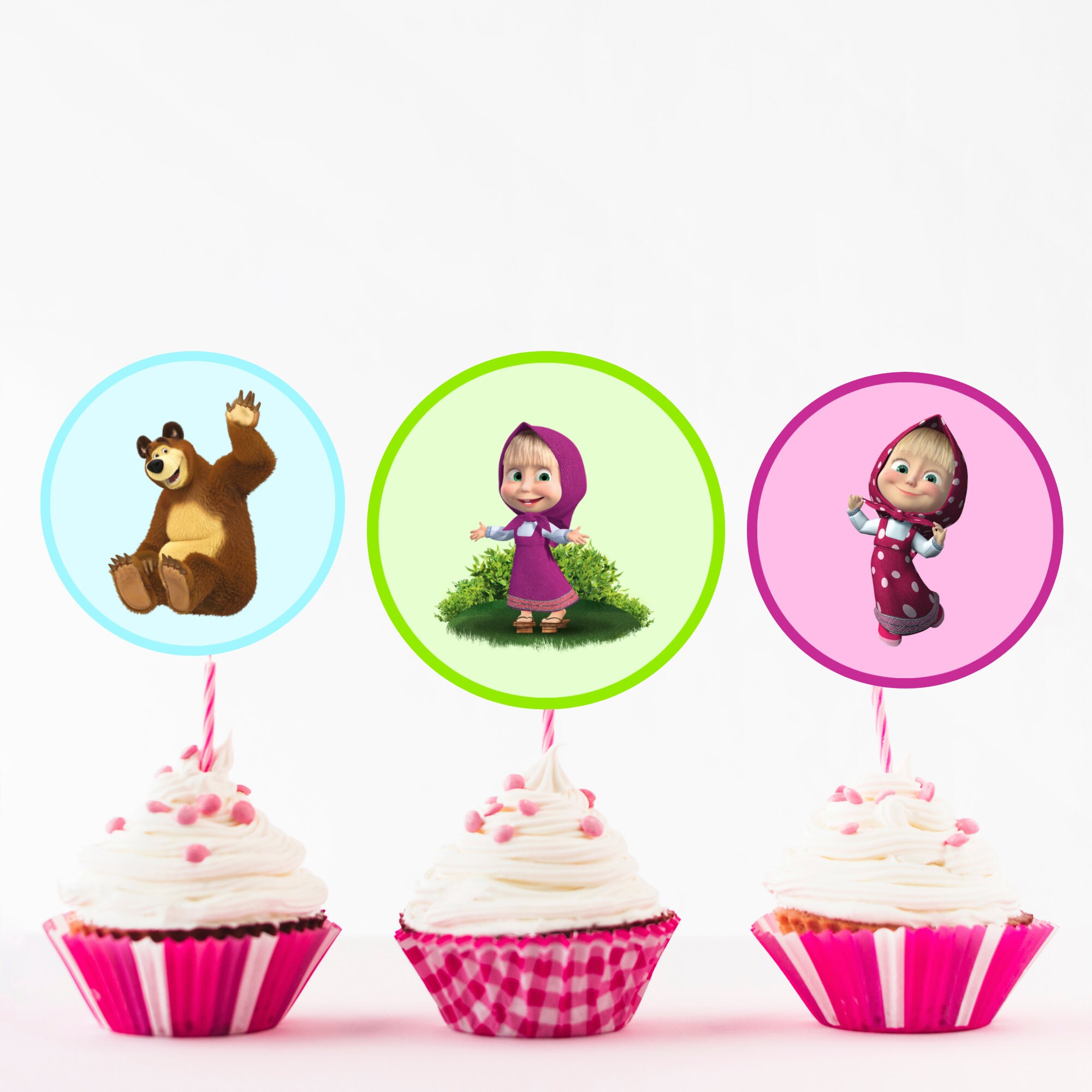 Masha and the Bear Cupcake Toppers Masha and the Bear Party Happy ...