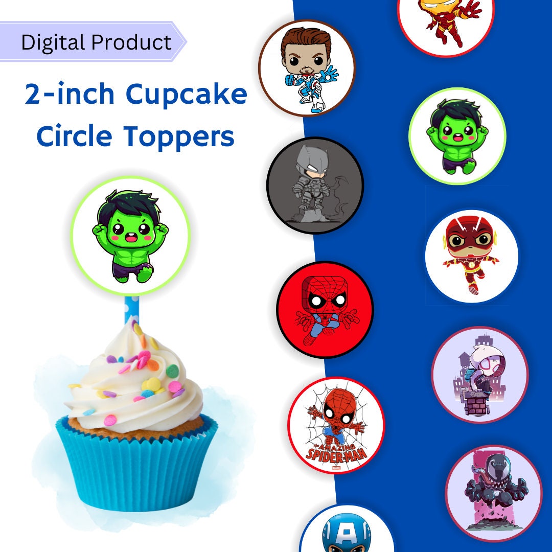 Superheroes Cupcake Toppers, Superheroes Party Favor Cupcake Toppers ...