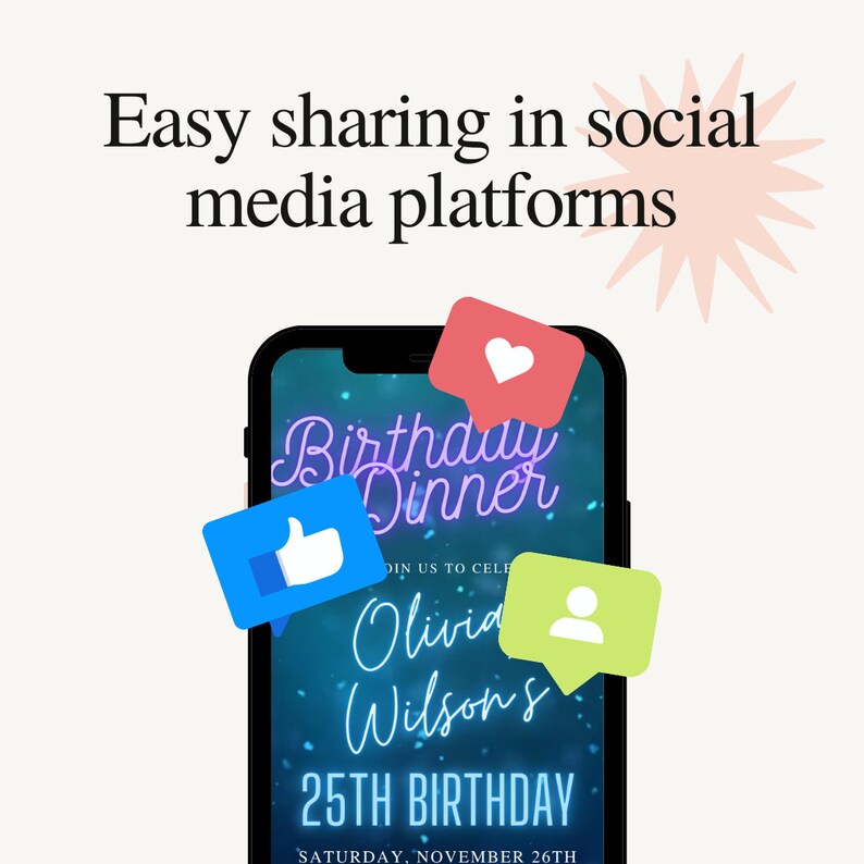 Digital Animated Birthday Dinner Invitation, Blue Glam Glitter Evite ...