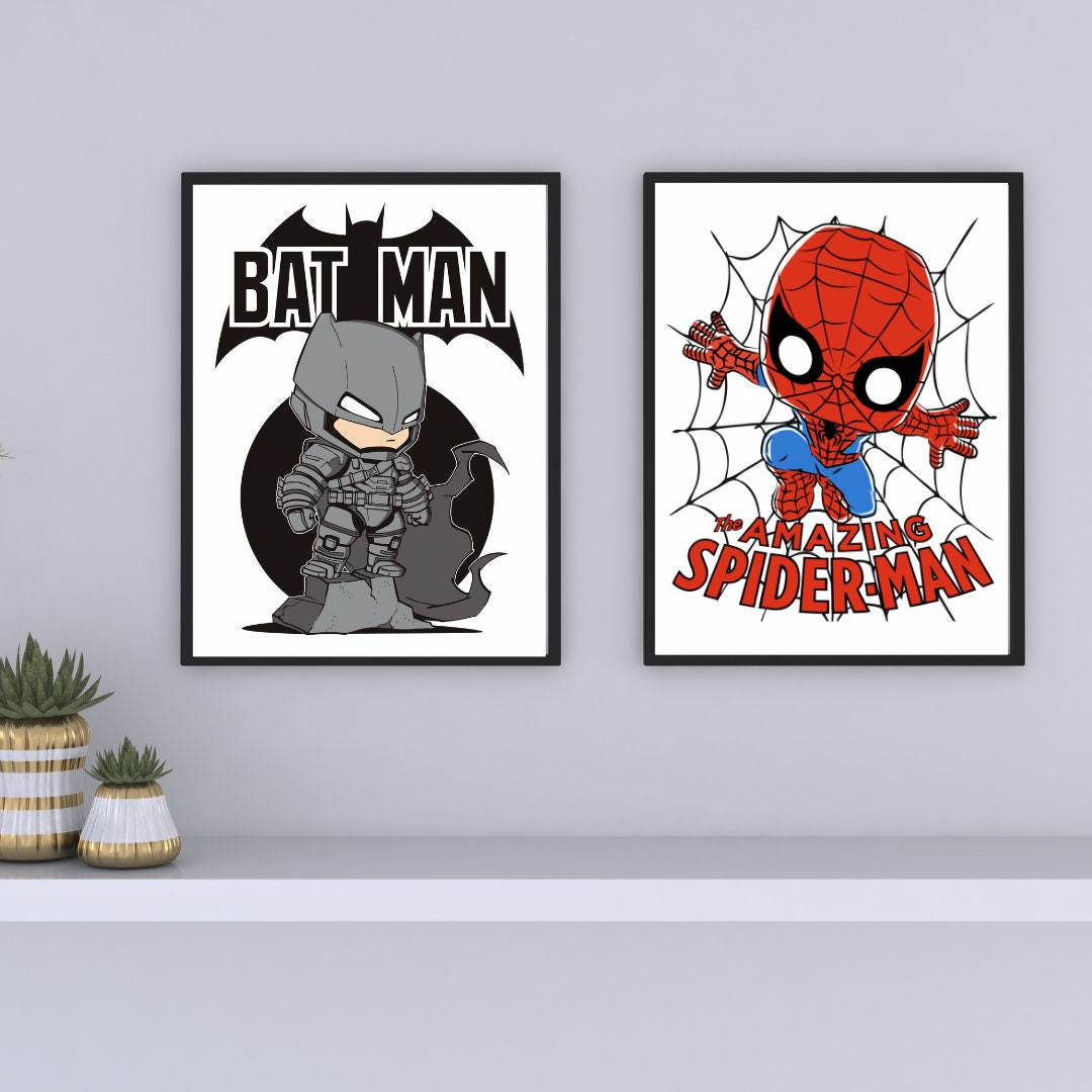 SUPERHERO POSTERS Nursery Wall Art Set of 6, Boys Room, Colorful Kids ...