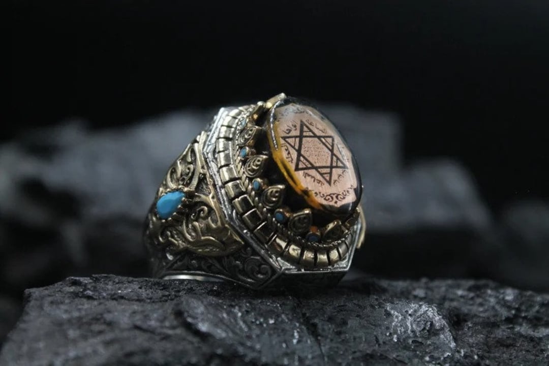 Silver Star of Solomon Ring Handmade Black Amber Stone Silver - Etsy