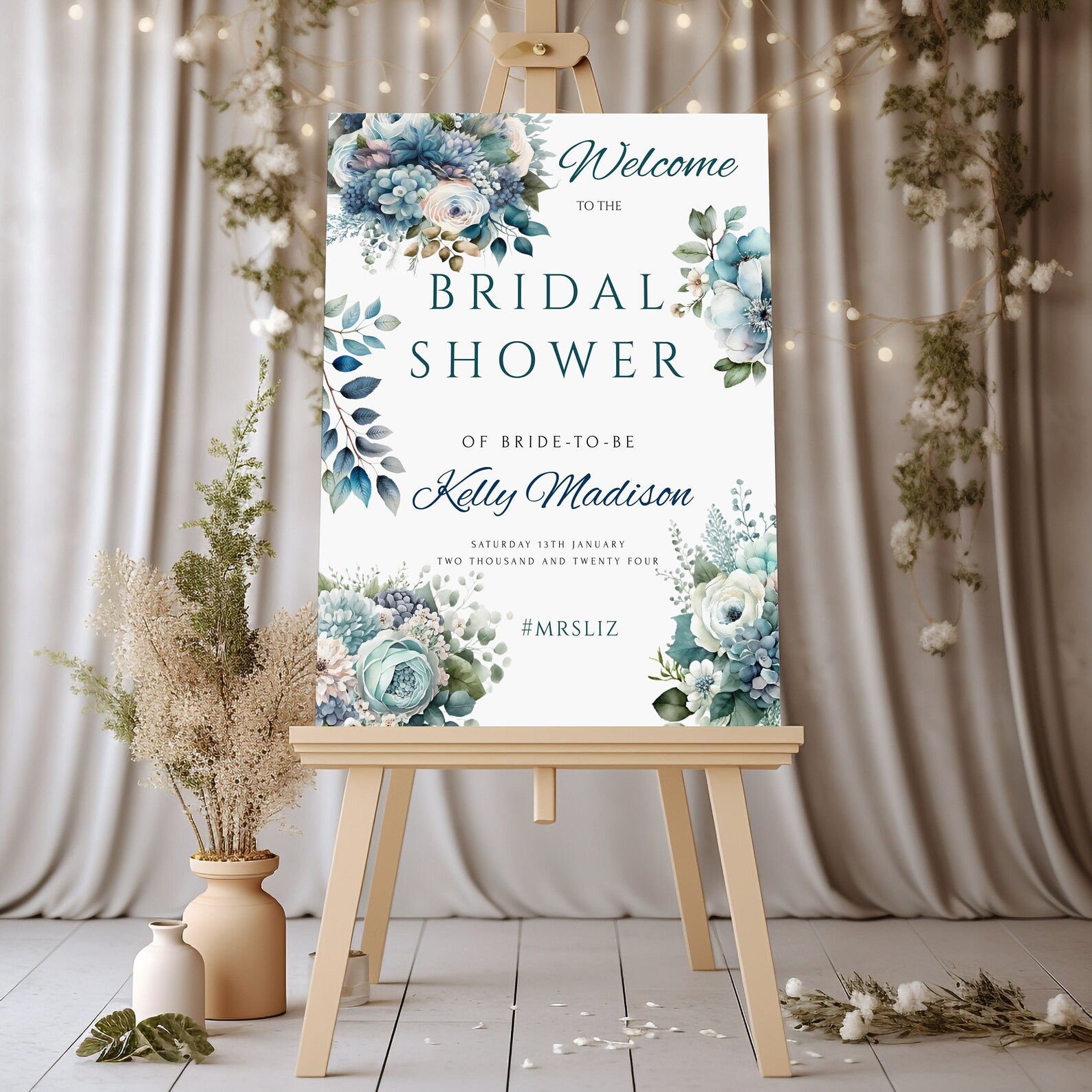 Light Blue Floral Wedding Welcome Sign | Digital Download Templet ...